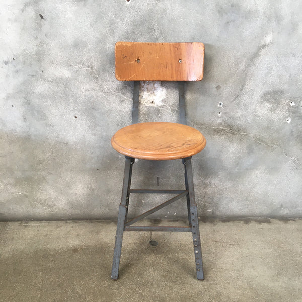 Industrial Shop Stool with Back & Adjustable Legs
