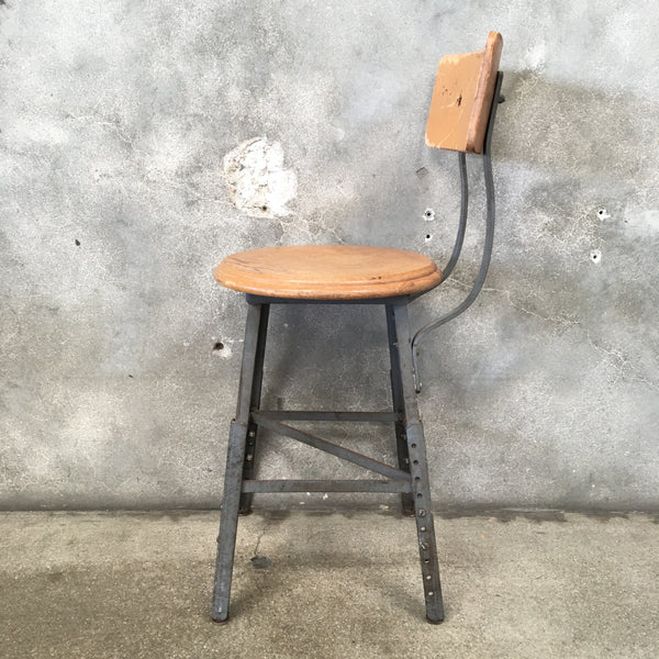 Industrial Shop Stool with Back & Adjustable Legs