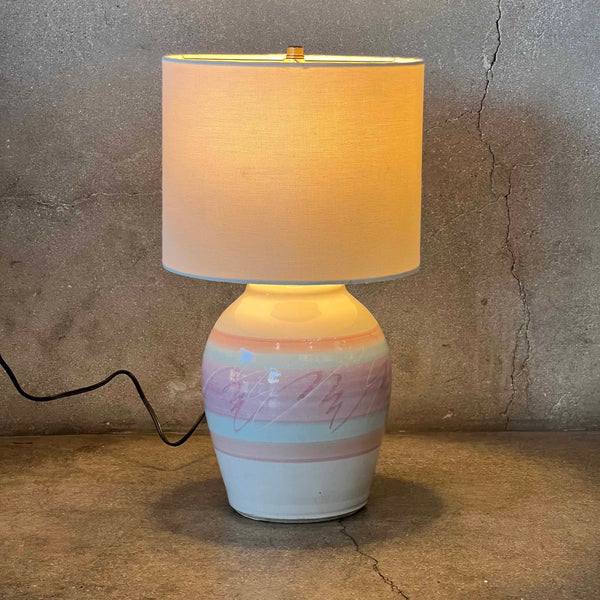 Glazed Pastel Pottery Table Lamp w/ Shade