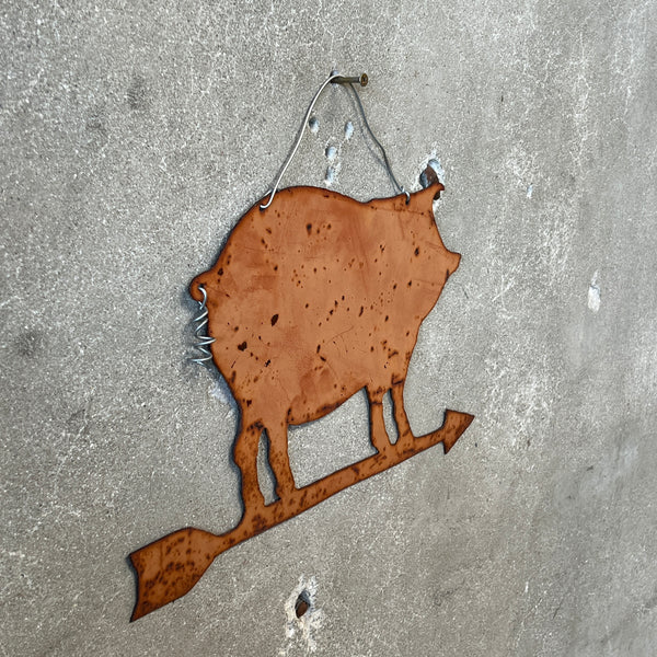 Metal Pig Shaped Hanging Sign w/Arrow