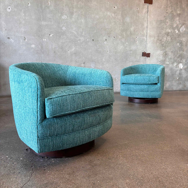 Pair Of Vintage MCM Club Chairs w/Swivel & Rocking Base In New MC Styl